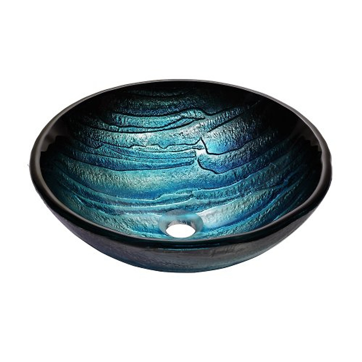 AUS Nature Series™ Blue Glass Bathroom Vessel Sink and Waterfall Faucet Combo Set with Matching Disk and Pop-Up Drain, Satin Nickel Finish