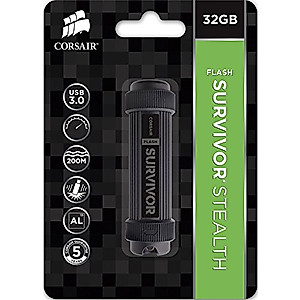 Corsair Flash Survivor Stealth 32GB USB 3.0 Flash Drive, Black