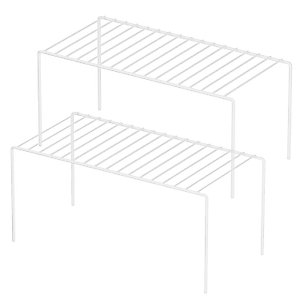 GEDLIRE Mini Kitchen Cabinet Shelf Organizers Set of 2, Small White Wire Storage Shelves Rack for Pantry, Metal Dish Plate Organizer Rack for Cabinet, Cupboard, Kitchen Organizers and Storage