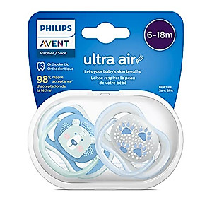 Philips AVENT Ultra Air Pacifier, 6-18 Months, Bear/paw, 4 Pack, SCF085/09