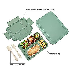Vensp Bentobox,Kid Lunch Box, Bento Box Adult Lunch Box,Lunch Box Container for Kids/Adults/Toddler,1330ml-6 Compartments&Utensiles, Leak Proof,Microwave/Dishwasher/Refrigerator Safe(Green)