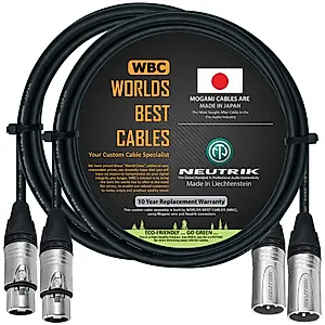 WORLDS BEST CABLES 2 Units - 4 Foot - Balanced Microphone Cable Custom Made Using Mogami 2549 (Black) Wire and Neutrik NC3MXX & NC3FXX Silver XLR Plugs