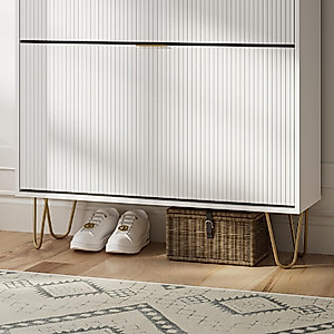 Acodaiuy Shoe Cabinet, Shoe Storage Cabinet for Entryway Shoes Organizer Freestanding Organizer with 2 Flip Drawers, 3-tie Narrow Shoe Rack Cabinet,Vertical White