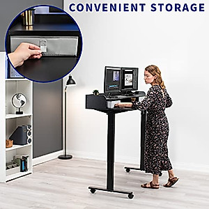 VIVO Electric 2-Tier Height Adjustable 60 x 24 inch Stand Up Desk, Mobile Table with Storage Drawers, Standing Workstation with Memory Controller, Casters, Dark Walnut Top, Black Frame, DESK-E-Y60SD