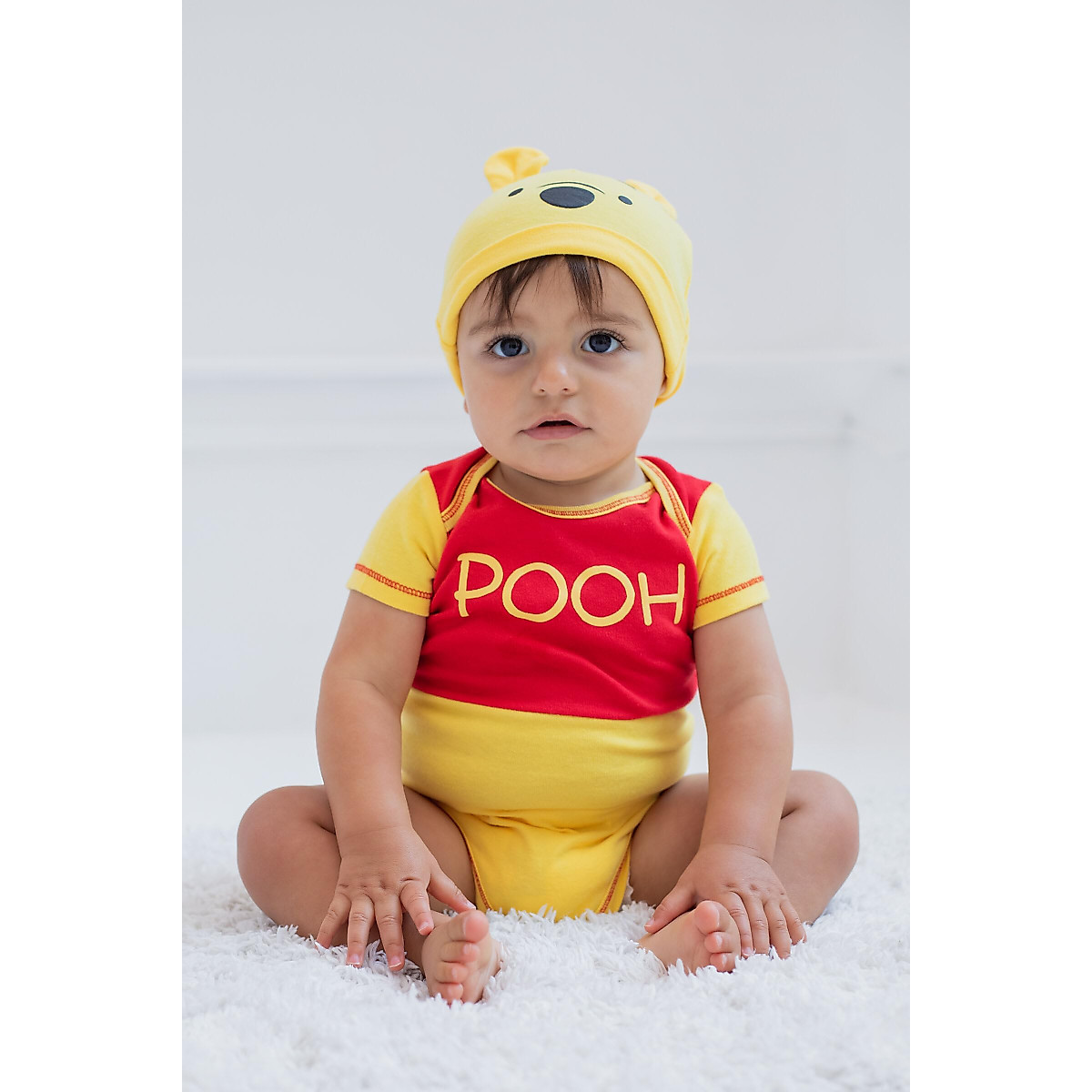 Disney Boys' Winnie the Pooh Bodysuit with Cap Set, Yellow, 0/3M