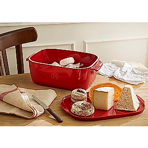 Emile Henry, Burgundy Cheese Storage Box/Serving Platter, 12 x 8 x 4.4in