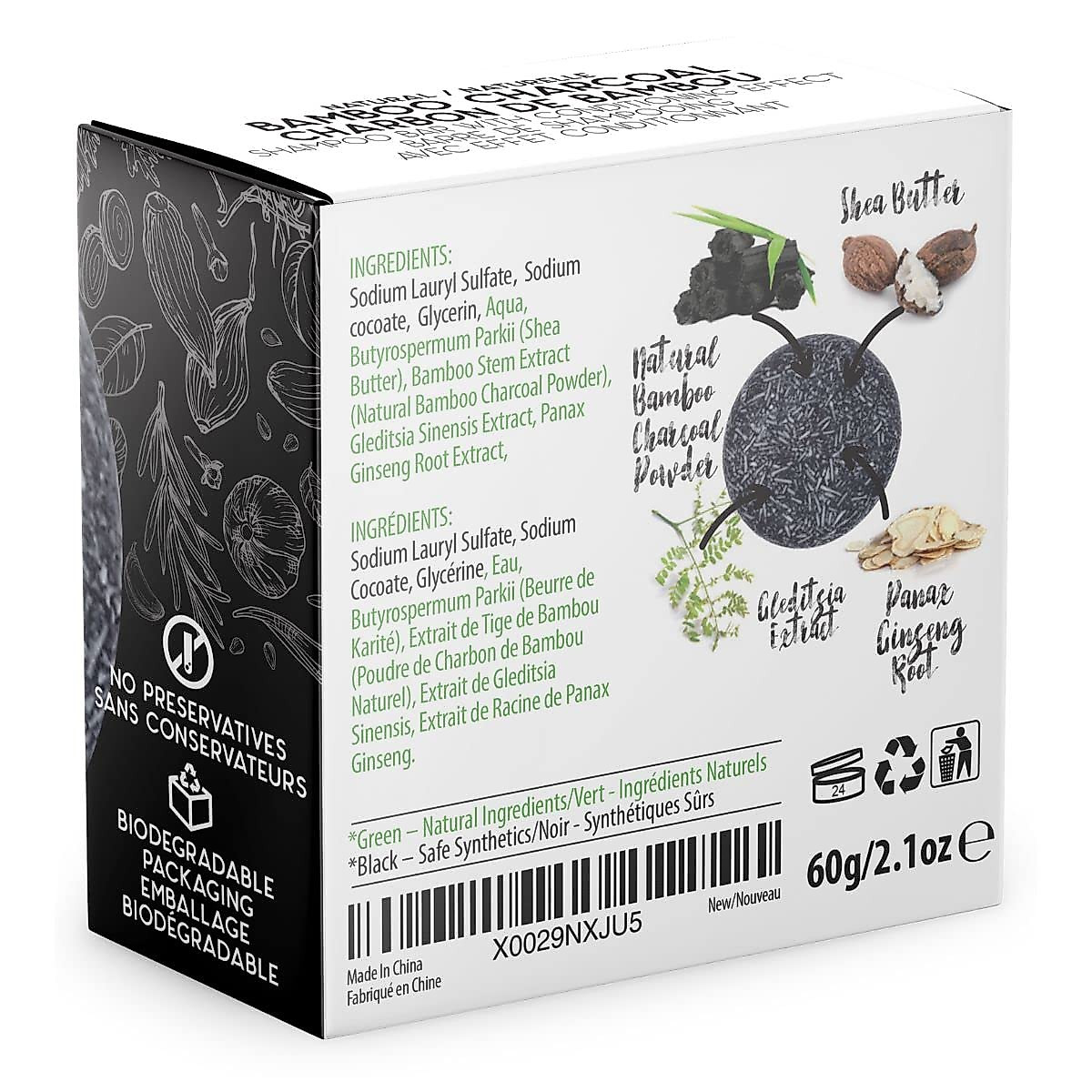 BAMBOEARTH Solid Shampoo Bar And Conditioner Effect Hair Soap – 100% Organic Shampoo Bars For Hair With All Natural Plant Based Essential Oils And Zero Waste Biodegradable Packaging (Bamboo Charcoal)