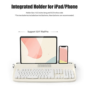 TISHLED Typewriter Keyboard Wireless Bluetooth 5.0 Retro Aesthetic Cute Kawaii Round Keycaps 106-Key Num Pad Clicky Mechanical Feeling with Pad/Phone Holder for Windows/Mac OS/Android/iOS (Midnight)