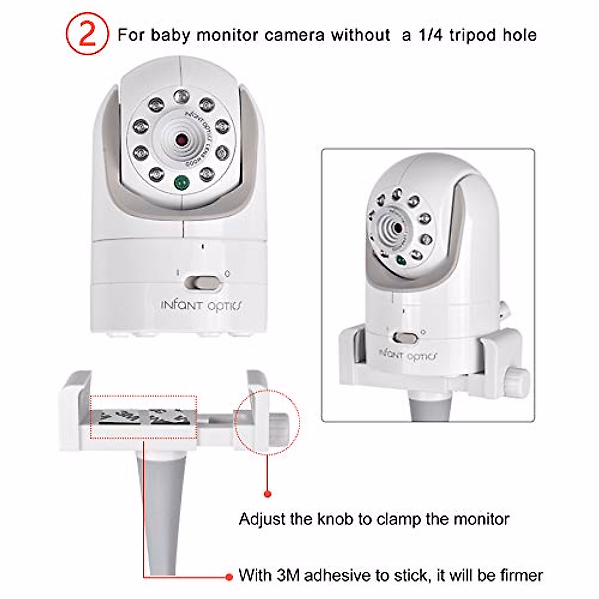 iTODOS Baby Monitor Mount Camera Shelf Compatible with Infant Optics DXR 8 & DXR-8 Pro and Most Other Baby Monitors,Universal Baby Camera Holder,Attaches to Crib Cot Shelves or Furniture (White)