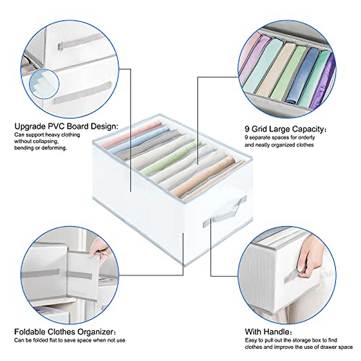 Yotako Wardrobe Clothes Organizer, Extra large 9 Grids Washable Foldable Drawer with Support Board, Foldable Mesh Closet Storage Clothes Compartment Storage Box for Jeans T-shirt Pants Legging