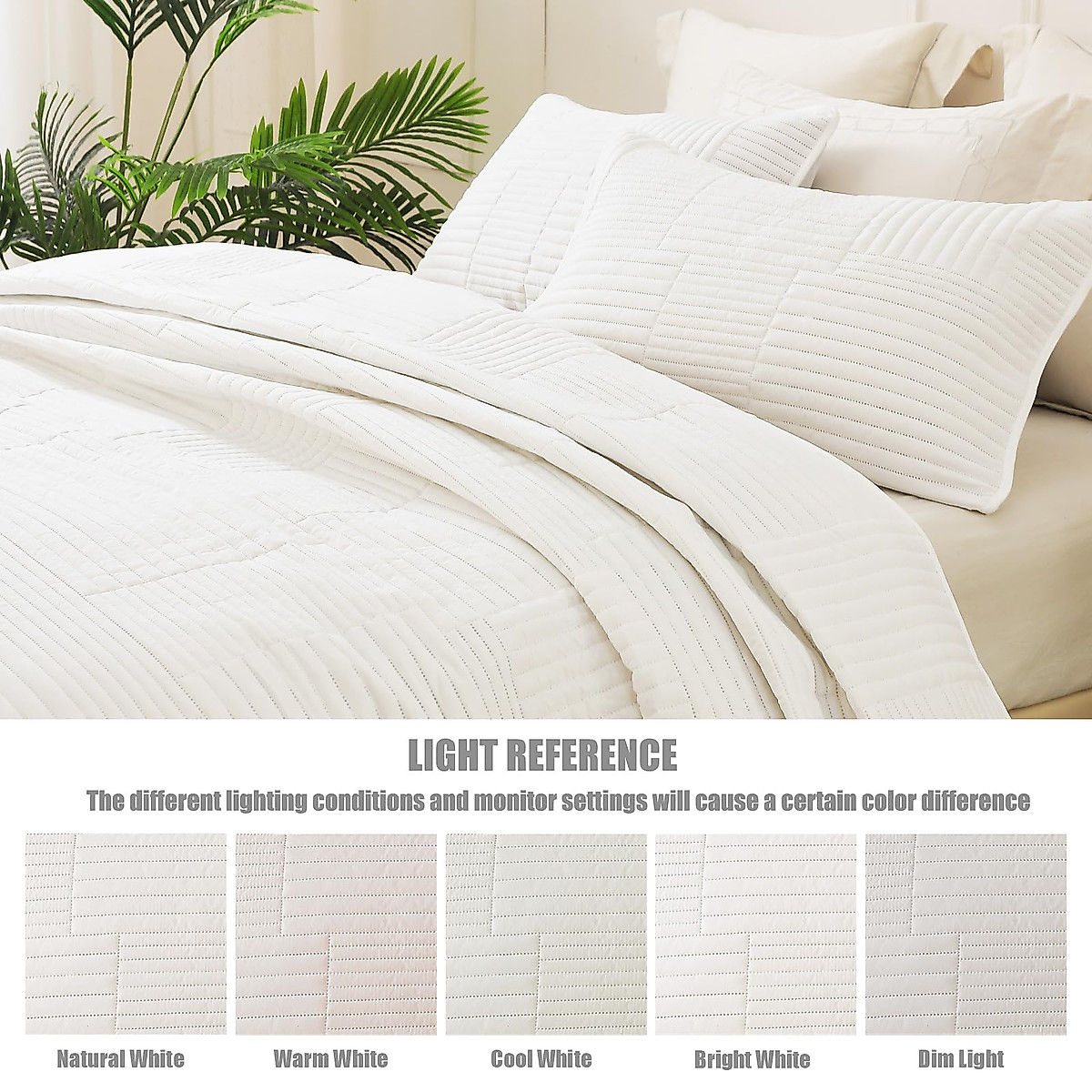 Whale Flotilla Ultra Soft Queen Quilt Bedding Set, Lightweight Microfiber White Quilts Bedspreads Full Size, 3 Piece Ultrasonic Geometric Coverlet Bed Cover for All Seasons