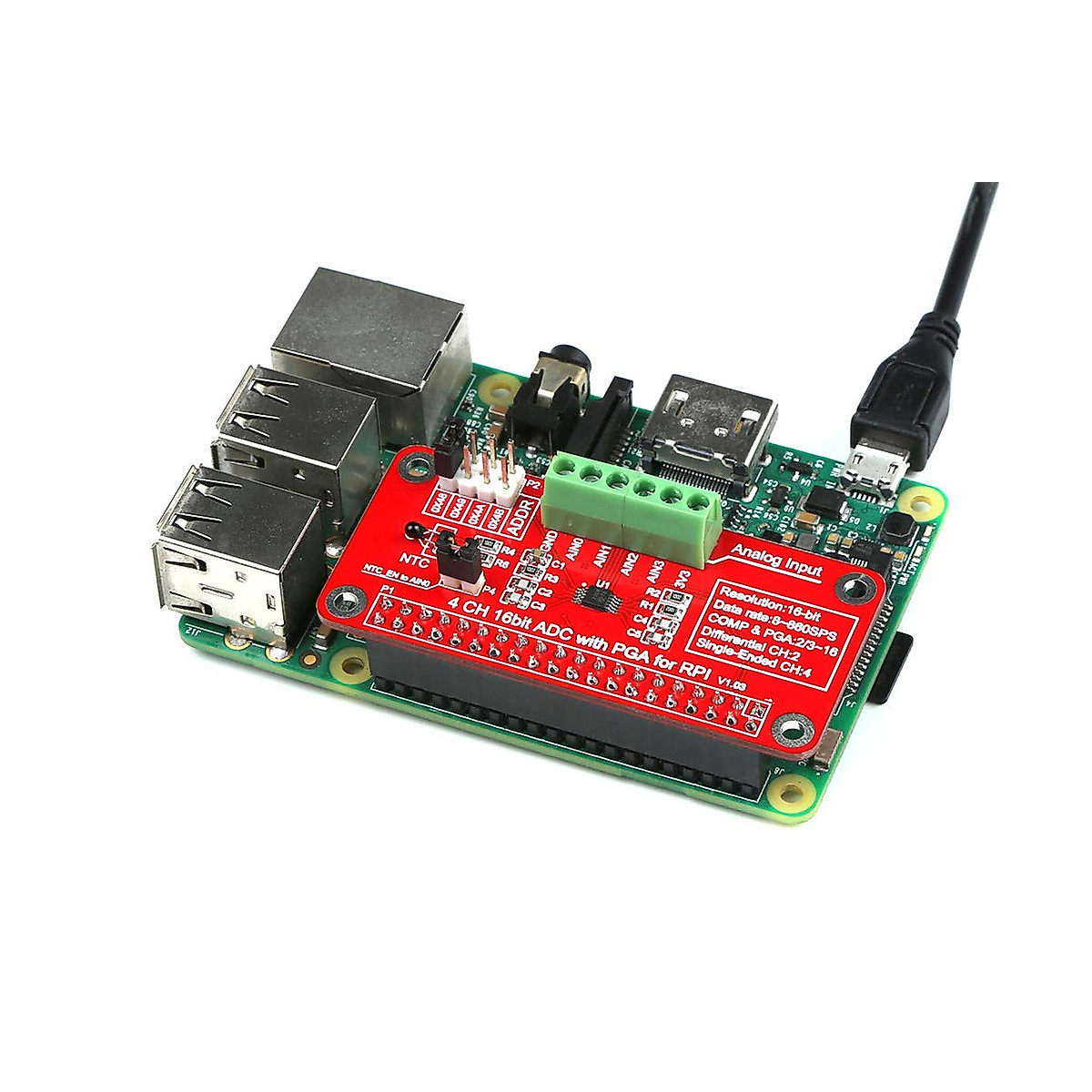 NOYITO 4-Channel 16-Bit ADC with PGA for RPI Raspberry PI 16 Bits I2C ADS1115 Module ADC 4 ...