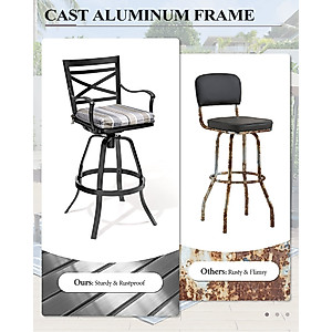 Crestlive Products Outdoor Swivel Bar Stools Set of 4, Patio Cast Aluminum Bar Stools with Sunbrella Cushion, Bar Height Chairs for Lawn, Garden, Backyard, Pool, Milano Char