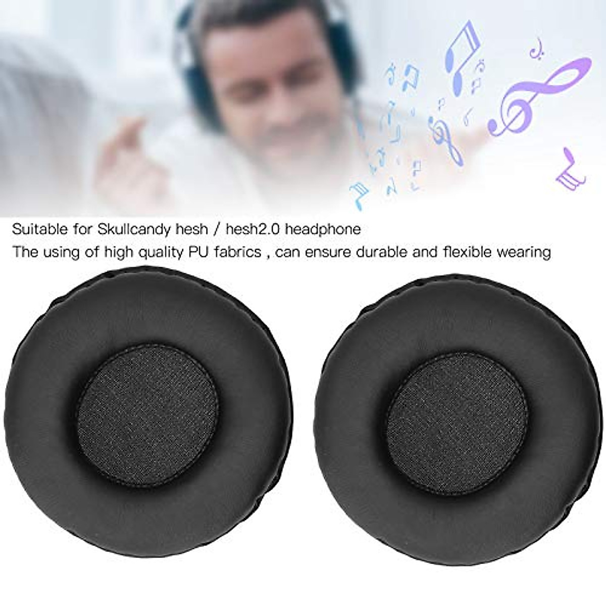 Headphone Ear Pads, Replacement Cotton Cushion Sponge Headset Earpads Earmuffs Foam Earbuds Cover for Skullcandy HESH/HESH 2.0(Black)