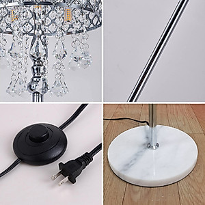 Hsyile KU300256 Mini European Crystal Floor Lamp for Living Room,Bedroom,Office,Chrome Finish,3 Lights