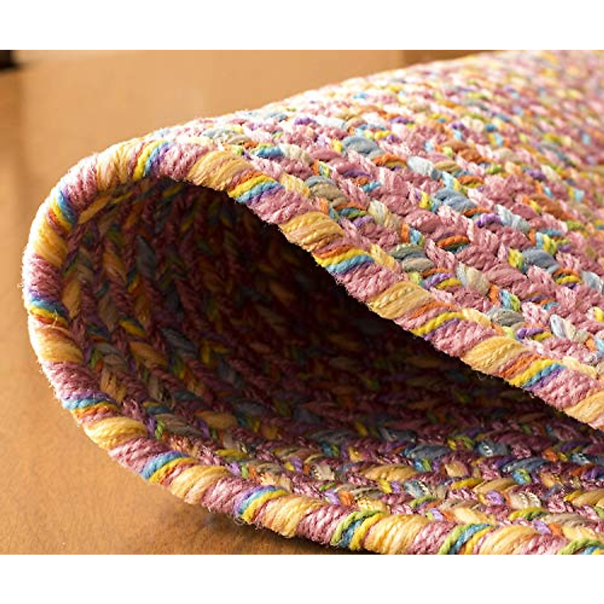 Super Area Rugs Braided Rug for Kids Room - Nursery Rug - Classroom Rug - Made in USA - Washable Rug for Playroom - Hipster, Pink Multi, 4' X 6' Oval