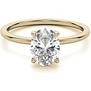 CUSTOMIZE JEWELS 3.00 Carat -10x8 mm Brilliant Oval Cut Moissanite Solitaire Engagement Ring with Plain Band 14k Yellow Gold,D-VVS1 (5.5)