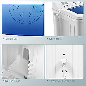 COSTWAY Portable Washing Machine, Twin Tub 17.6Lbs Capacity, Washer(11Lbs) and Spinner(6.6Lbs), Durable Design, Timer Control, Compact Laundry Washer for RV, Apartments and Dorms, Blue