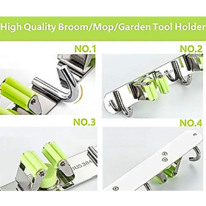 Fine Most Mop and Broom Holder Wall Mounted Storage Organizer Broom Holder Stainless Steel Mop Holder Utility Tool Organizers with 3 Position 4 Hooks for Laundry Room Garden Garage Closet Kitchen