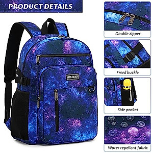 MIRLEWAIY Classical Daypack Lightweight Teen Girls boys Bookbag Fashion Backpacks Work Bag for school, Black Purple Space