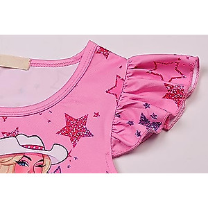 Girls Costume Dress Kids Cartoon Ruffle Sleeve Summer Outfit Birthday Party Gift Toy RA045XXL Pink