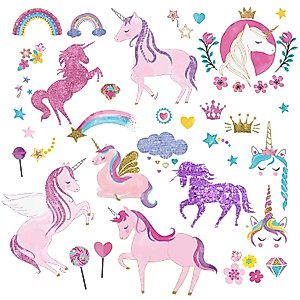 Pastel Magical Unicorn Peel and Stick Wall Art Sticker Decals for Girls Room Nursery Parties