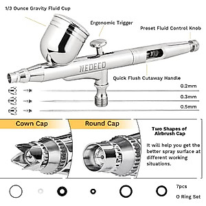 NEOECO Upgraded 30PSI Airbrush Kit, Multi-Function Action Cutaway Handle Airbrush Set with Compressor Cleaning Pot for Make up,Art Painting,Cake,Manicure, Spray Model (Airbrush kit with Cleaning Pot)