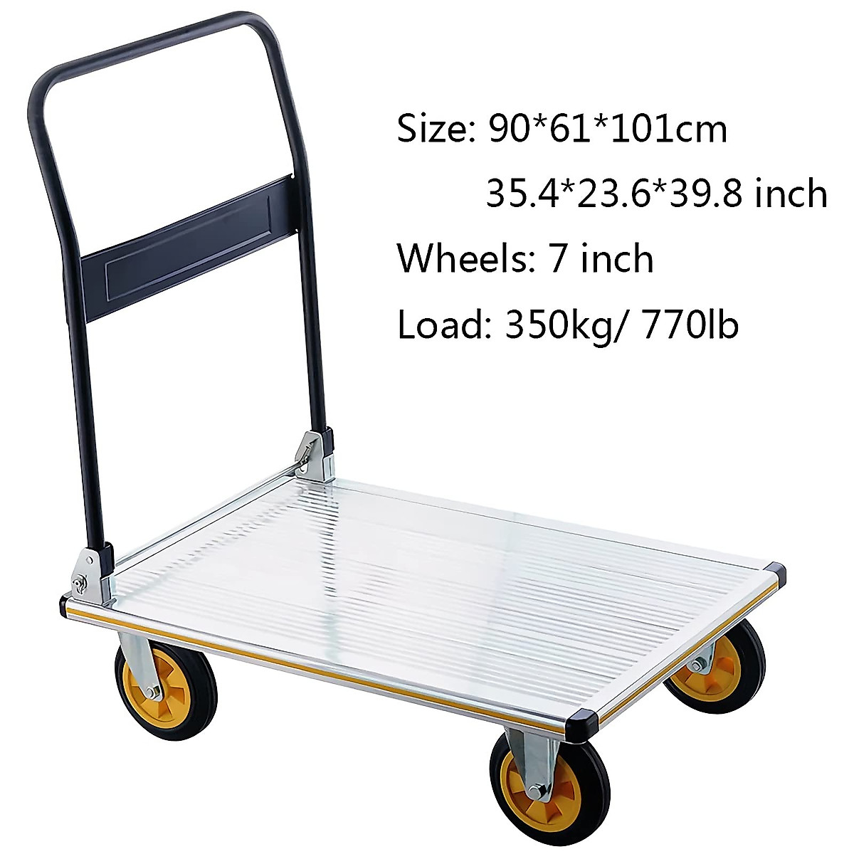 Generic Hand Truck Folding Platform Truck Aluminum Alloy Hand Cart with Wheels and Foldable Handle Push Trolley for Luggage Parcel Tools Moving Folding Cart (Size : 91 * 60)