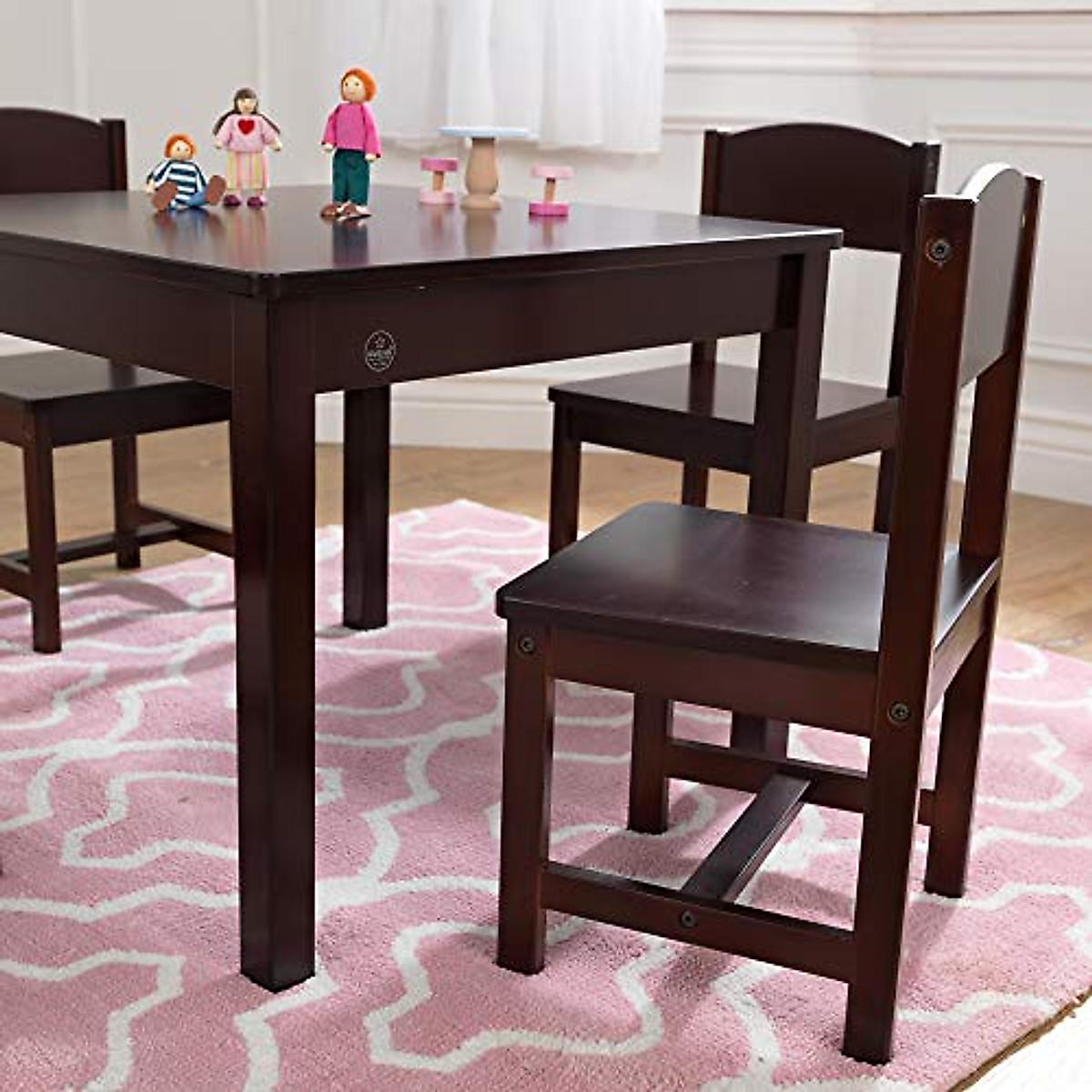 KidKraft Wooden Farmhouse Table & 4 Chairs Set, Children's Furniture for Arts and Activity, Espresso, Gift for Ages 3-8 23.6 x 23.6 x 19 inches