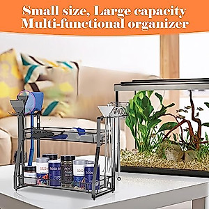 Amawarm Fish Tank Accessories Organizer, Fish Tank Cleaning Tools Organizer Rack, Aquarium Aquascape Tools Organizer, Aquarium Fish Nets Organizer, Organizer Rack for Aquarium and Fish Tank (Black)