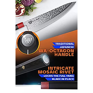 Dalstrong Chef Knife - 9.5 inch - Ronin Series - Double Bevel Blade Razor Sharp - Japanese AUS-10V Super Steel - Damascus Chef's Knife - G10 Handle Kitchen Knife - Black Acacia Wood Sheath