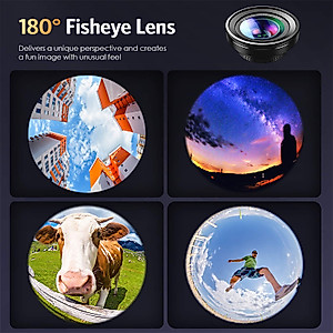 Criacr Phone Camera Lens, 0.4X Wide Angle Lens, 180 Fisheye and 10X Macro Lens (Screwed Together), Clip on Cell Phone Lens Compatible with iPhone, Smartphones, Gifts Ideal