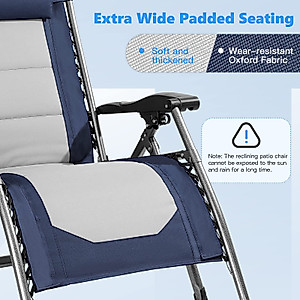 Leteuke Zero Gravity Chair, Oversized Padded Zero Gravity Recliner Lounge Chair with Removable Headrest & Tray, XL Patio Lounge Chair for Lawn, Yard, Outdoor Recliner Support 450 LBS, Gray+Blue