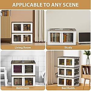 ENLOY Storage Bin with Lids, 3 Pack 8.4 Gal Plastic Storage Bins for Closet Organizer, Stackable Storage Bin with Lid and Five Open Doors, Collapsible Storage Bin for Living Room & BedRoom with Wheel