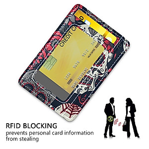 Linomo Thin leather Card Holder and Money Clip Floral Flower Sugar Skull Wallet RFID Blocking for Men & Women