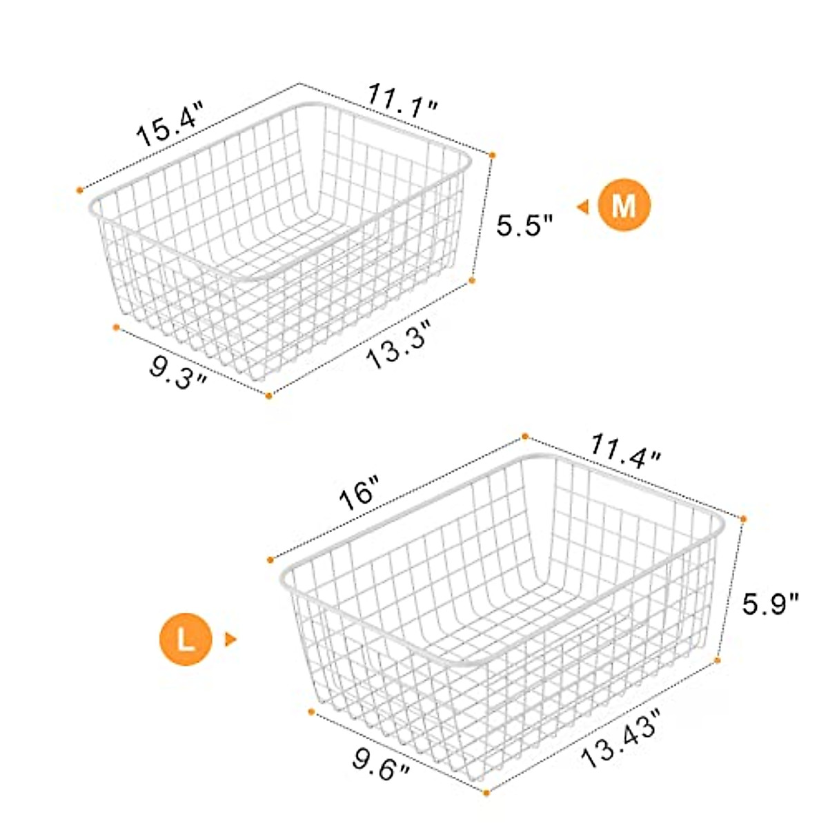 Wire Storage Baskets, iSPECLE 4 Pack Large Metal Wire Baskets Pantry Organization and Storage with Handles, Freezer Organizer Bins for Pantry Kitchen Shelf Laundry Cabinets Garage, White