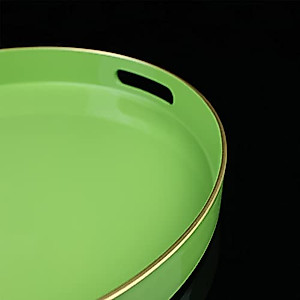 Leemxiiny Lime Green Round Decorative Tray with Handles, 13" Elegant Coffee Table Serving Tray for Ottoman Living Room, Bathroom, Outdoors, Breakfast