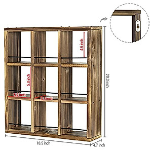 MyGift Wall Mounted Coffee Mug Display Rack, Rustic Burnt Wood Collectible Travel Mug Cup Holder Shadow Box Shelf