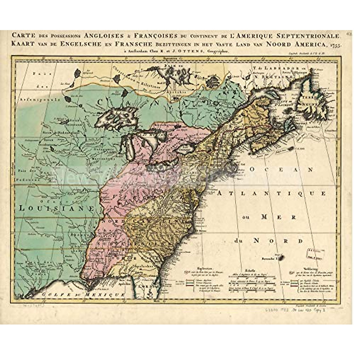 1755 Map| North America| Carte des Possessions angloises & francoises du Continent de