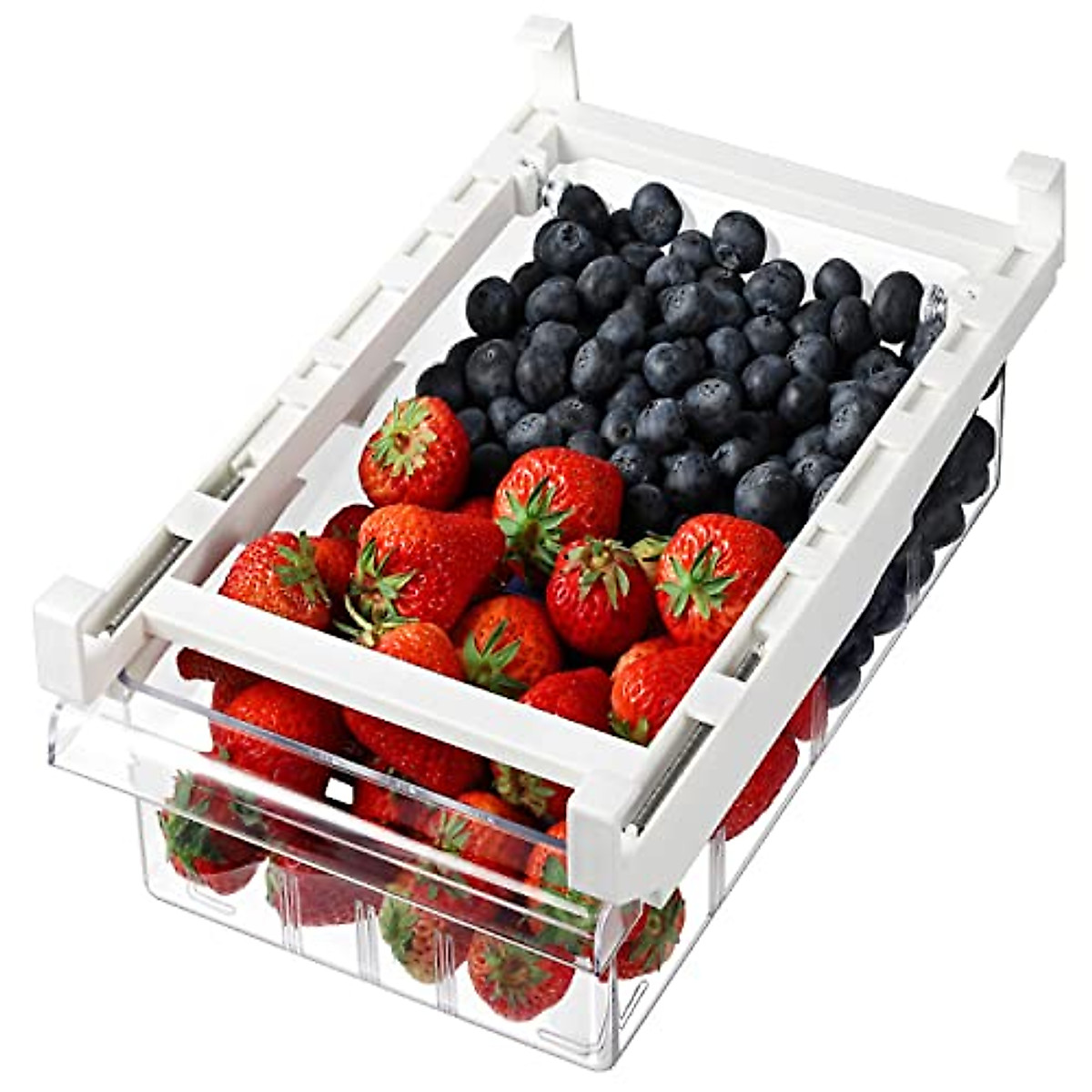 Mallyu (1 Pack Fridge Drawer Organizer, Refrigerator Drawers, Sturdy Pull Out Hanging Refrigerator Organizer Bins with Handle for Fridge Shelf Under 0.6", Storage Box for Snacks Egg Fruit Vegetable