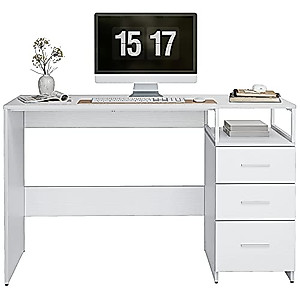CubiCubi Computer Desk with Drawers, 47 Inch Home Office Desk, Study Writing Table, Modern Office Desk, White