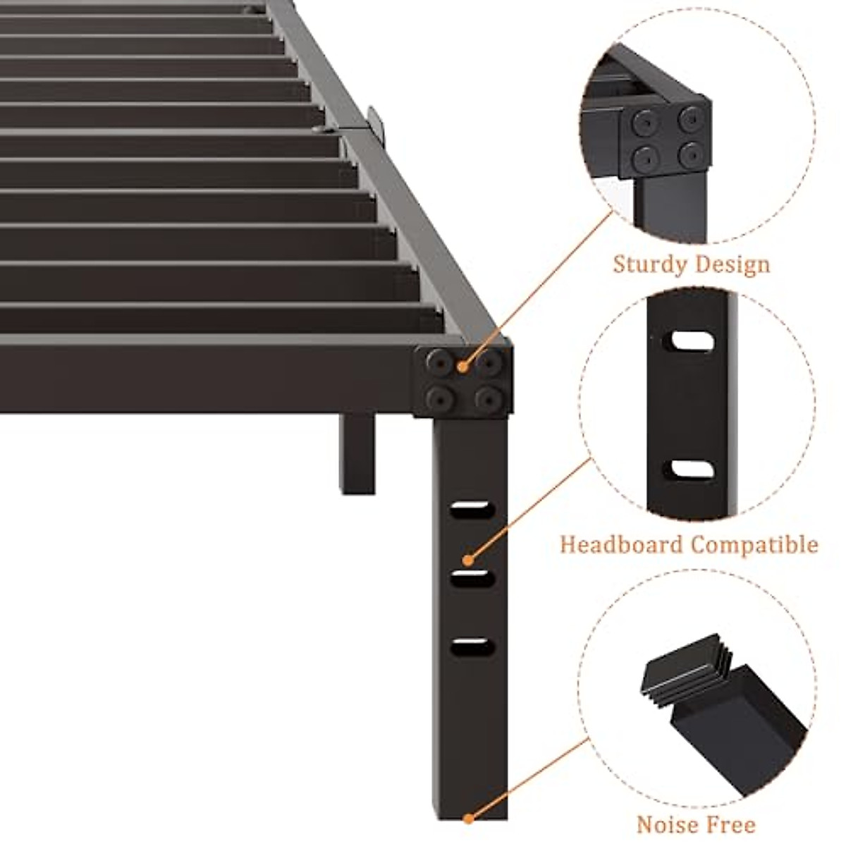 LIJQCI 14 inch Queen Bed Frame Metal Platform Frame no Box Spring Needed Black Heavy Duty Sturdy Steel Easy Assembly with Storage Sturdy Steel Slats Support 3500lbs