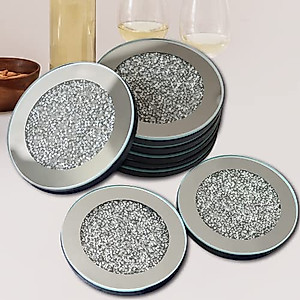 LXARTZJ Glass Mirrored Coaster Set of 8 Diamond Crystal Coasters Silver Cup Mat for Restaurant Kitchen bar Dining Table