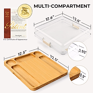 Combler Charcuterie Boards, Bamboo Charcuterie Board with Lid, Cheese Board with Buckle Locking, Sauce Grooves, Cutting Boards for Kitchen, House Warming Gifts New Home, Gifts for Women