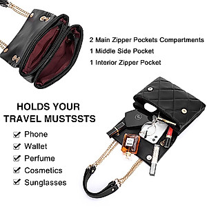 CLUCI Crossbody Bags for Women Small Vegan Leather Designer Handbags Leather and Metal Chain Strap, Ladies Shoulder Bag Black