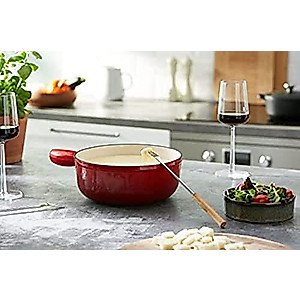 Kuhn Rikon Induction Cast Iron Fondue Pot, 7.87", Red