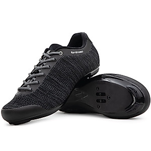 Tommaso Strada Aria Men’s Road Bike Shoes - Indoor & Outdoor Cycling Shoes for All Cleat Types - Look Delta, SPD, SPD-SL Compatible - Peloton Shoes Mens- Road Bike Shoes For Men Spin No Cleat Black 43