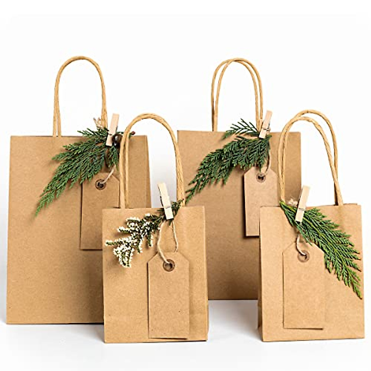 Poever Brown Paper Bags with Handles 5.25x3.75x8 Kraft Paper Bags 50 PCS, Small Gift Bags Shopping Bags Party Bags Goody Bags Grocery Bags Recyclable for Birthday Takeouts