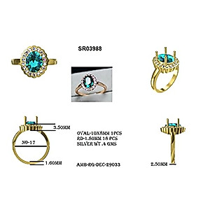 MOONEYE 10x8mm Oval Shape Natural Larimar Solitaire Engagement 925 Sterling Silver Birthstone Promise Ring (Rose Gold Vermeil, 9)