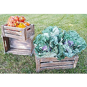 Admired By Nature Wooden Crates Storage Container, Rustic Light Brown Set of 3, Farmhouse Style Decorative Baskets for Home Decor, Rustic Decor, Nesting Stackable Organizers, Distressed Wood Crates